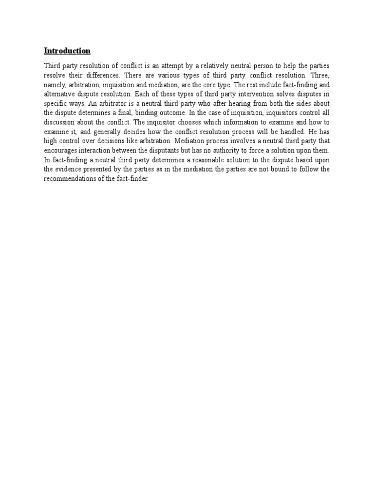 Third Party Resolution of Conflict | PDF | Mediation | Alternative ...