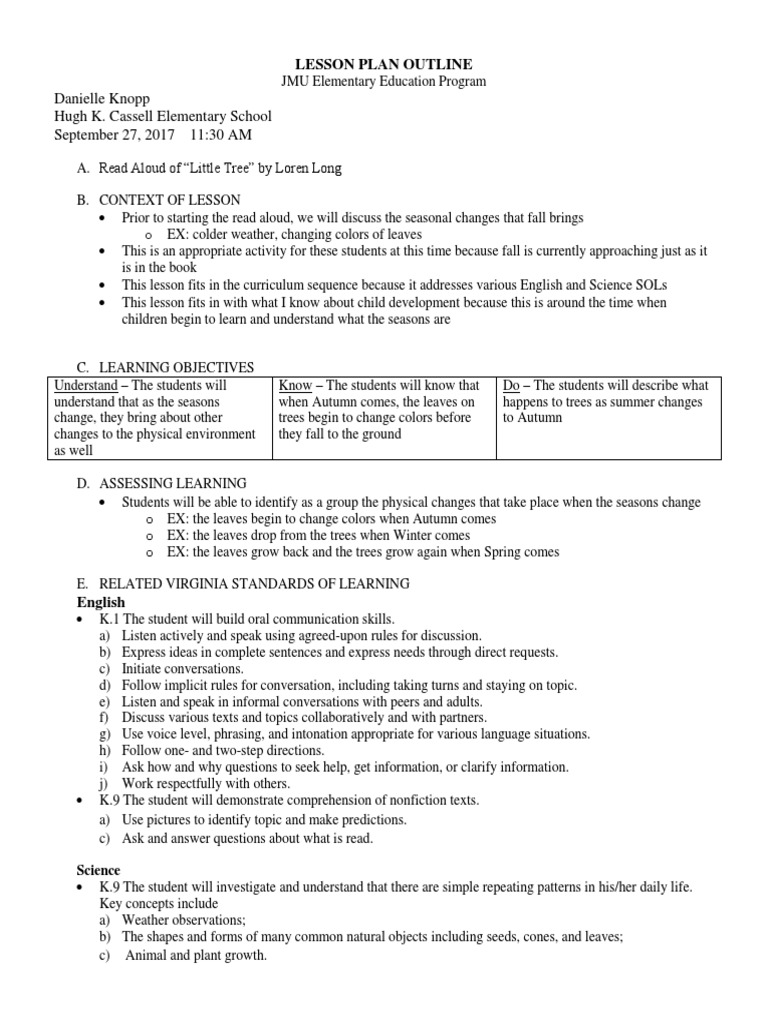 Little Tree Lesson Plan | PDF | Educational Assessment | Learning