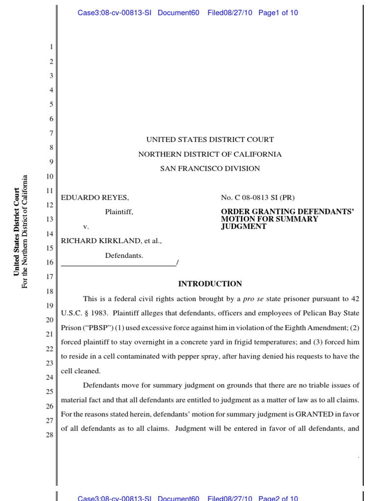 Order Granting Defendants' Motion For Summary Judgment | PDF | Summary ...