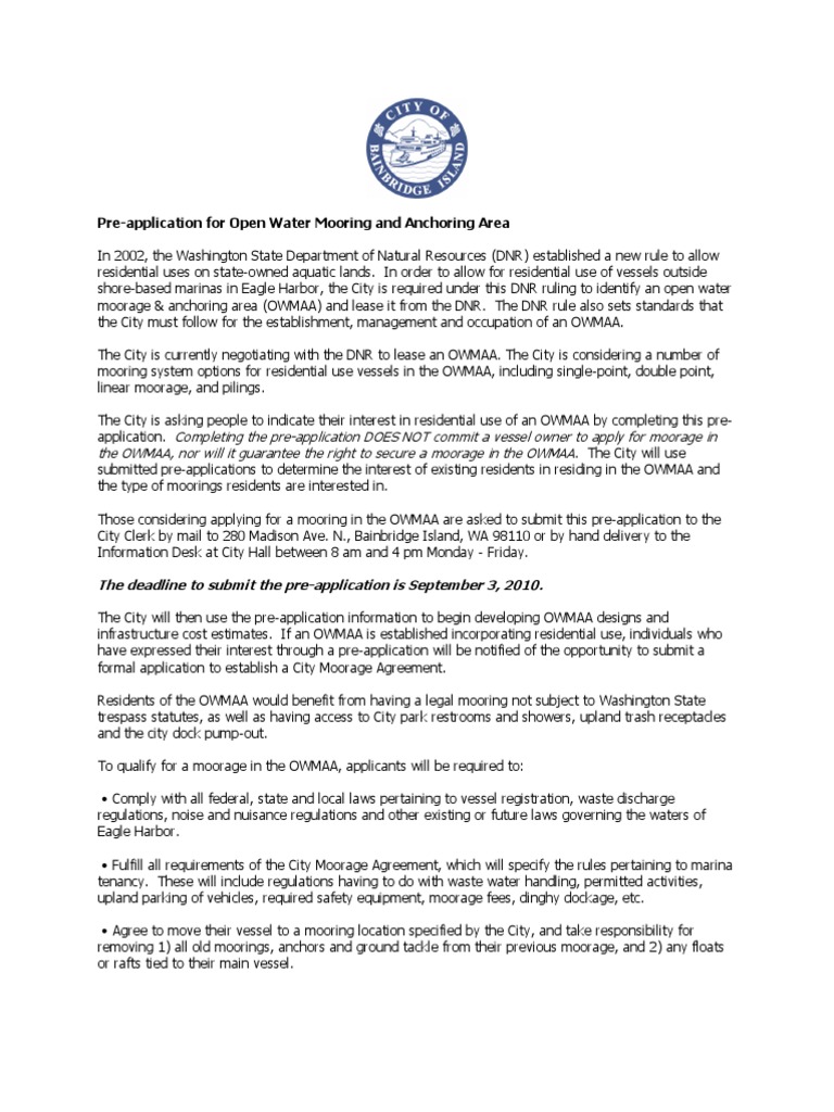 Pre-Application for OWMAA Moorage | PDF | Government Information ...
