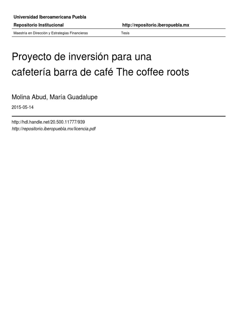 Proyecto Inversion Cafeteria Barra de Cafe The Coffee Roots | PDF ...