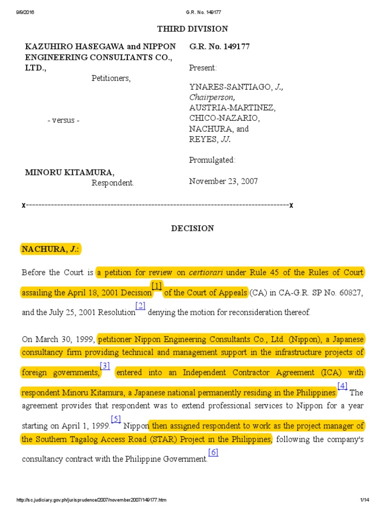 Kazuhiro Hasegawa and Nippon Engineering Consultants Co. Ltd. v. Minoru ...