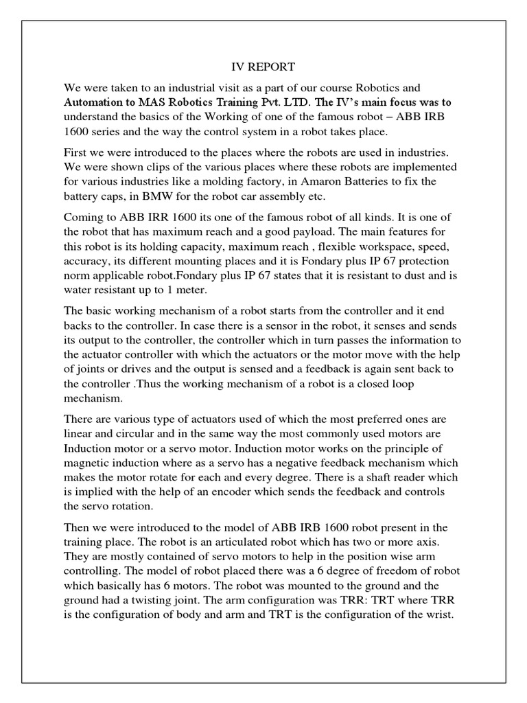 Iv Report | PDF | Servomechanism | Robot