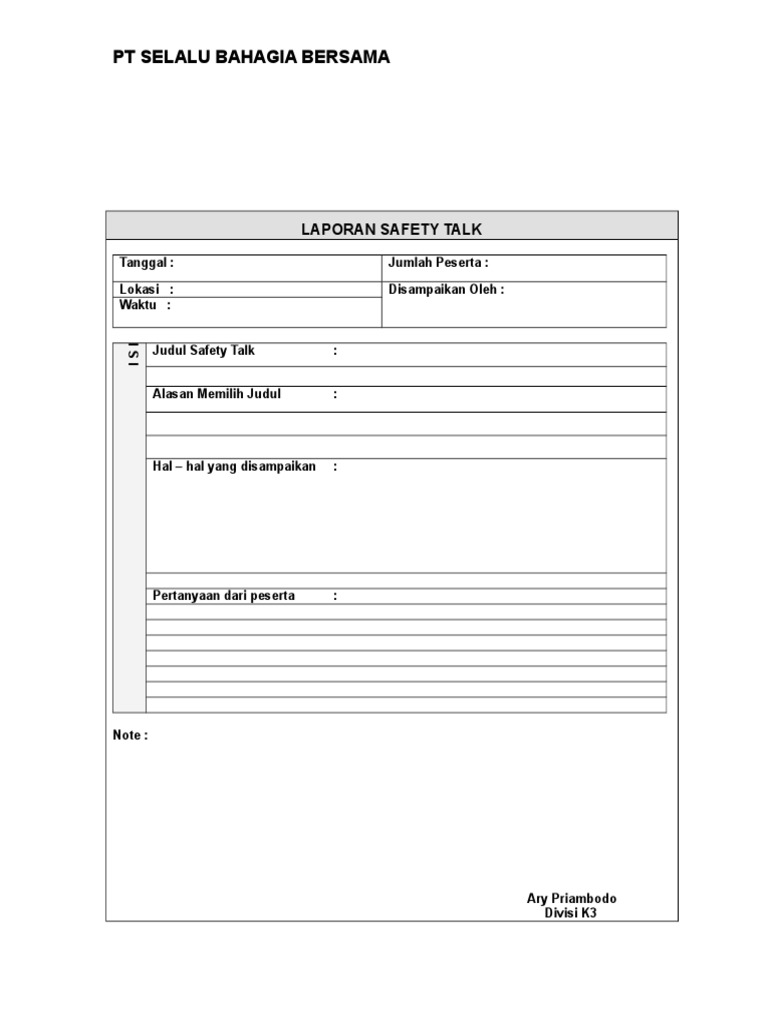 Formulir Laporan Safety Talk | PDF