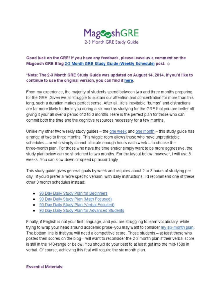 2-3 Month GRE Study Guide | PDF | Graduate Record Examinations | Test ...