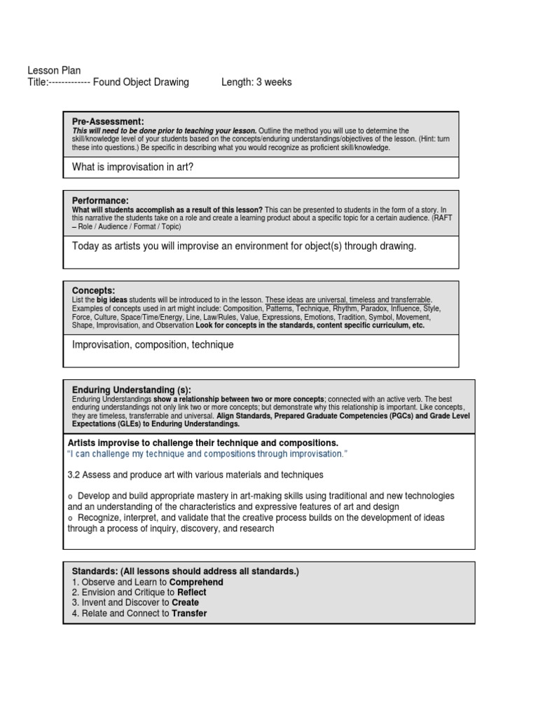 Lesson Plan Found Object Drawing | PDF | Drawing | Lesson Plan