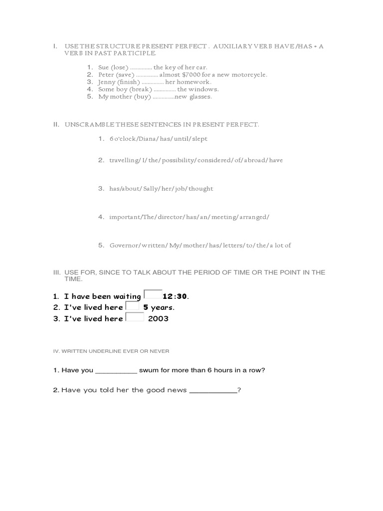 Present Perfect Grammar Exercises | PDF | Career & Growth | Home & Garden