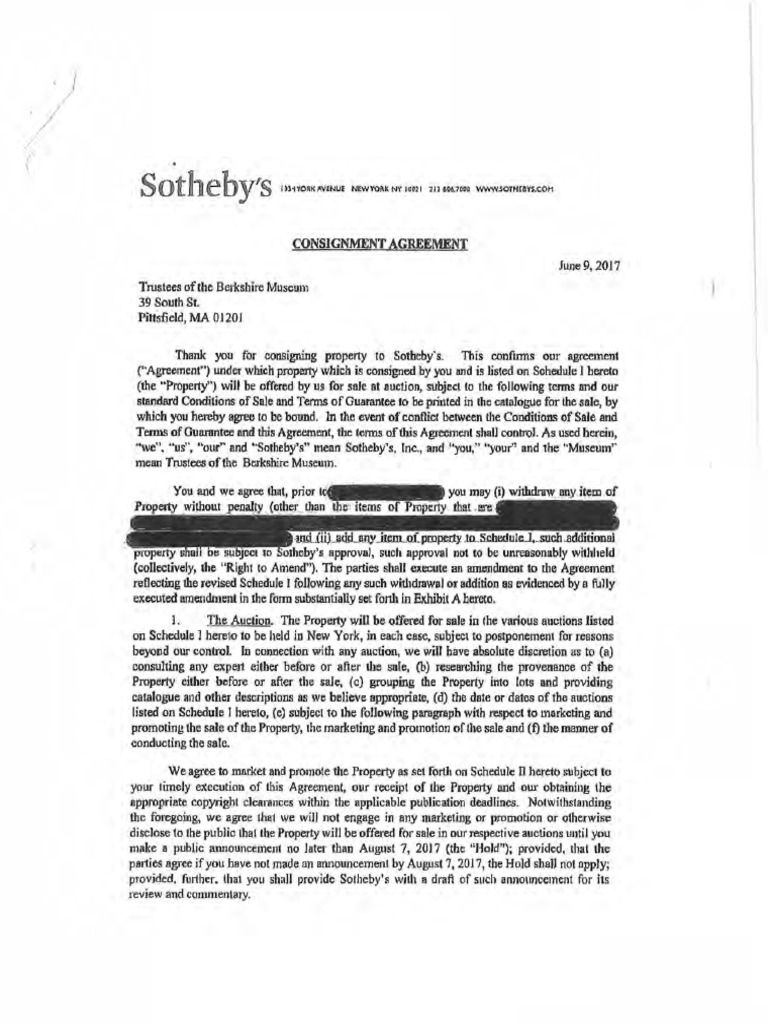 Exhibit A: Contract With Sotheby's | PDF | Guarantee | Indemnity