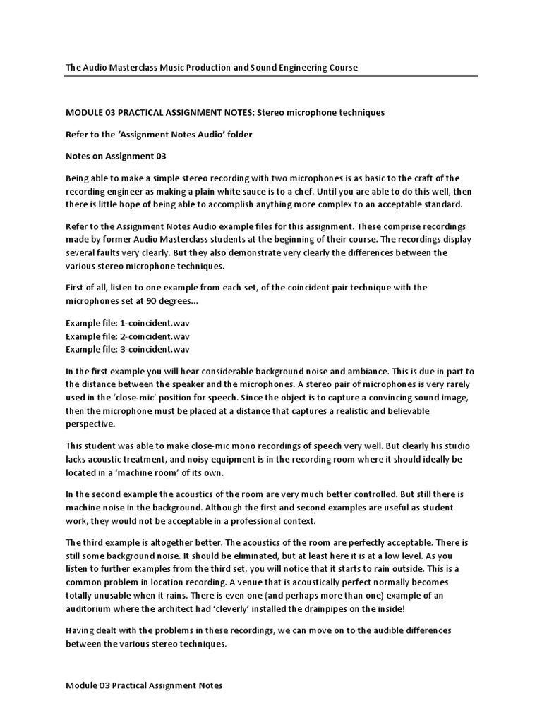 Module 03 Practical Assignment Notes Pdf Sound Recording And Reproduction Microphone