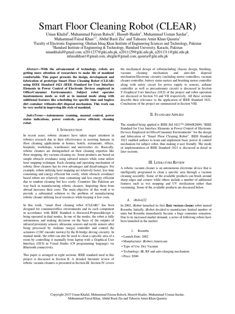 Smart Floor Cleaning Robot CLEAR PDF | PDF | Relay | Vacuum Cleaner