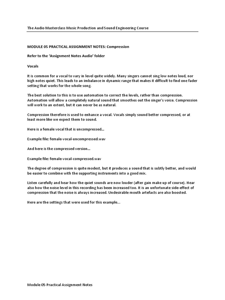 Module 05 Practical Assignment Notes Pdf Sound Production