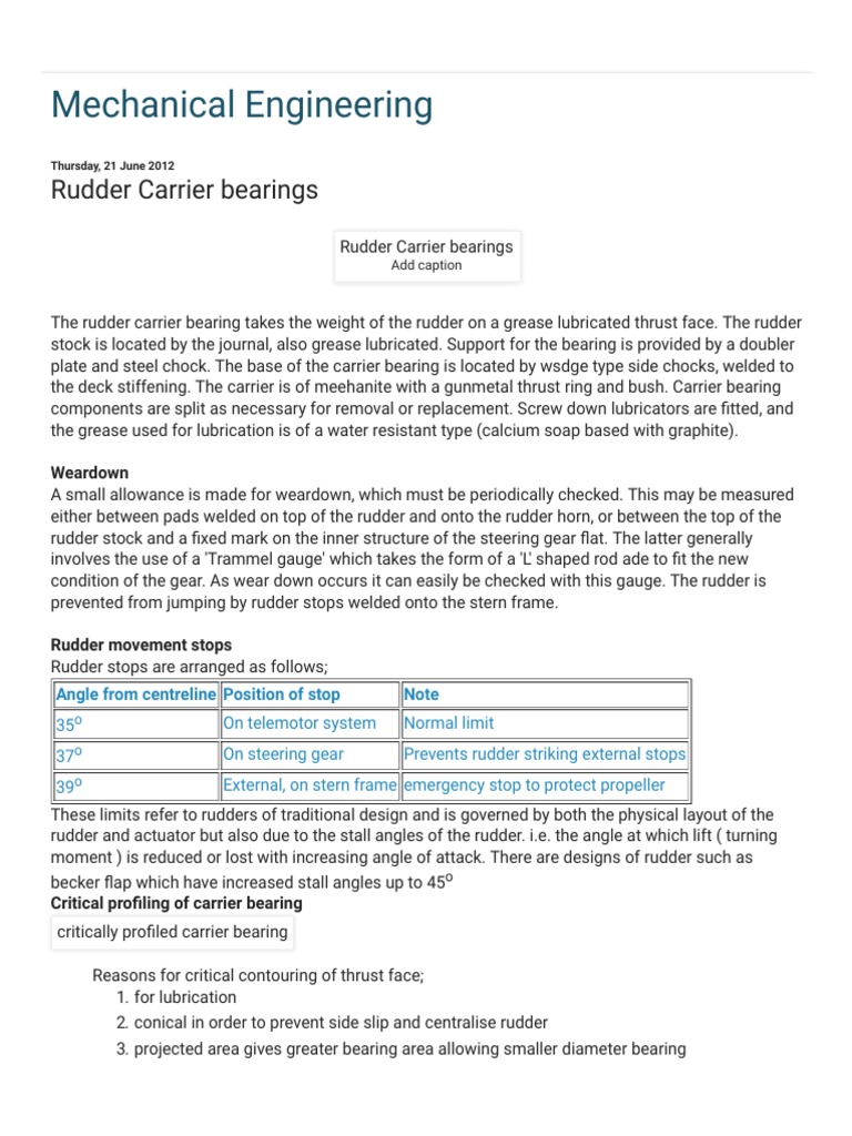 Mechanical Engineering - Rudder Carrier Bearings | PDF