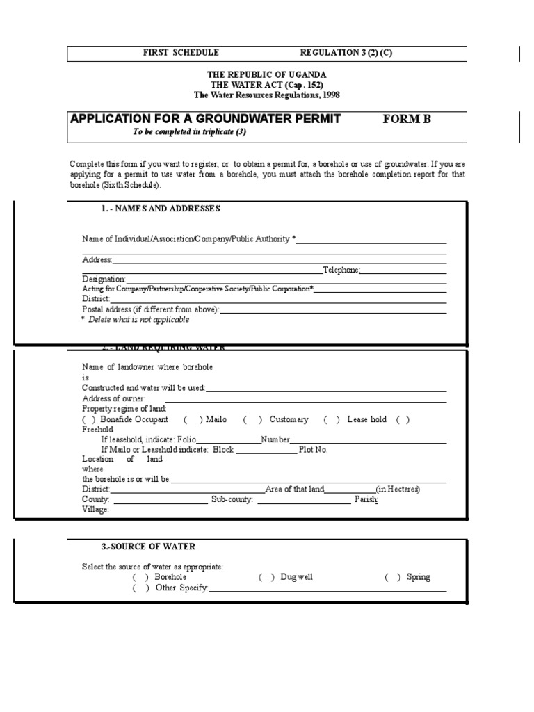 Groundwater Permit Application Form | PDF | Magnesium | Water Resources