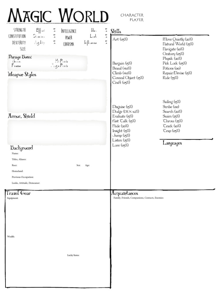 Magic World RPG Character Sheet Template | PDF | Role Playing Video ...