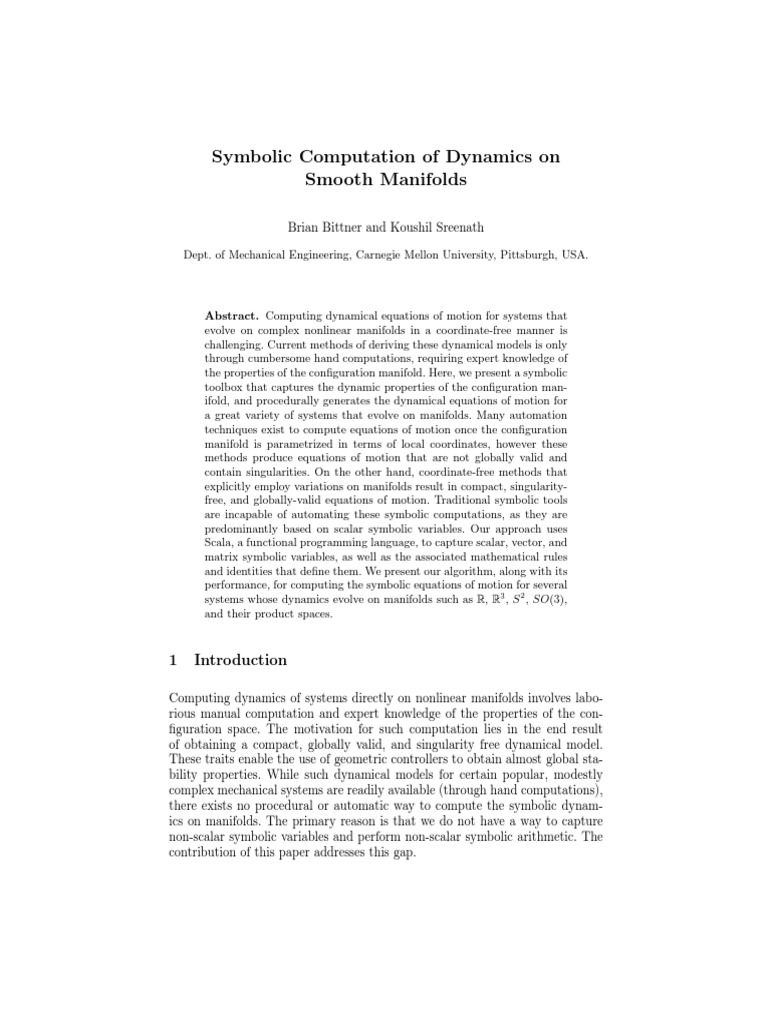 Symbolic Computation of Dynamics On Smooth Manifolds | PDF | Dynamical System | Vector Space