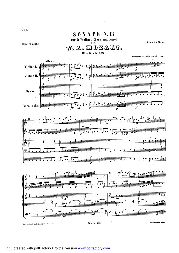 Mozart Church Sonata No13 K328 Score Parts | PDF | Chamber Music ...