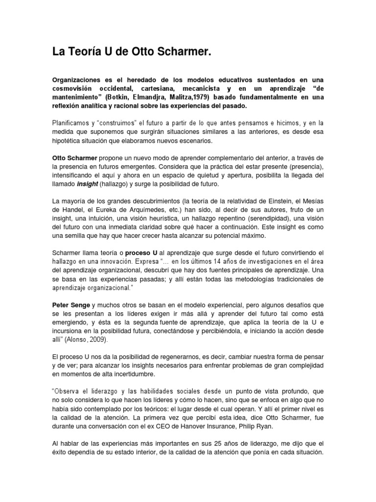 La Teoría U de Otto Scharmer: Innovación y Liderazgo | PDF | Liderazgo ...