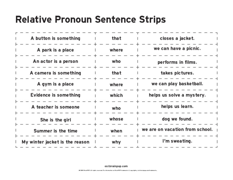 Relative Pronoun Sentence Strips | PDF
