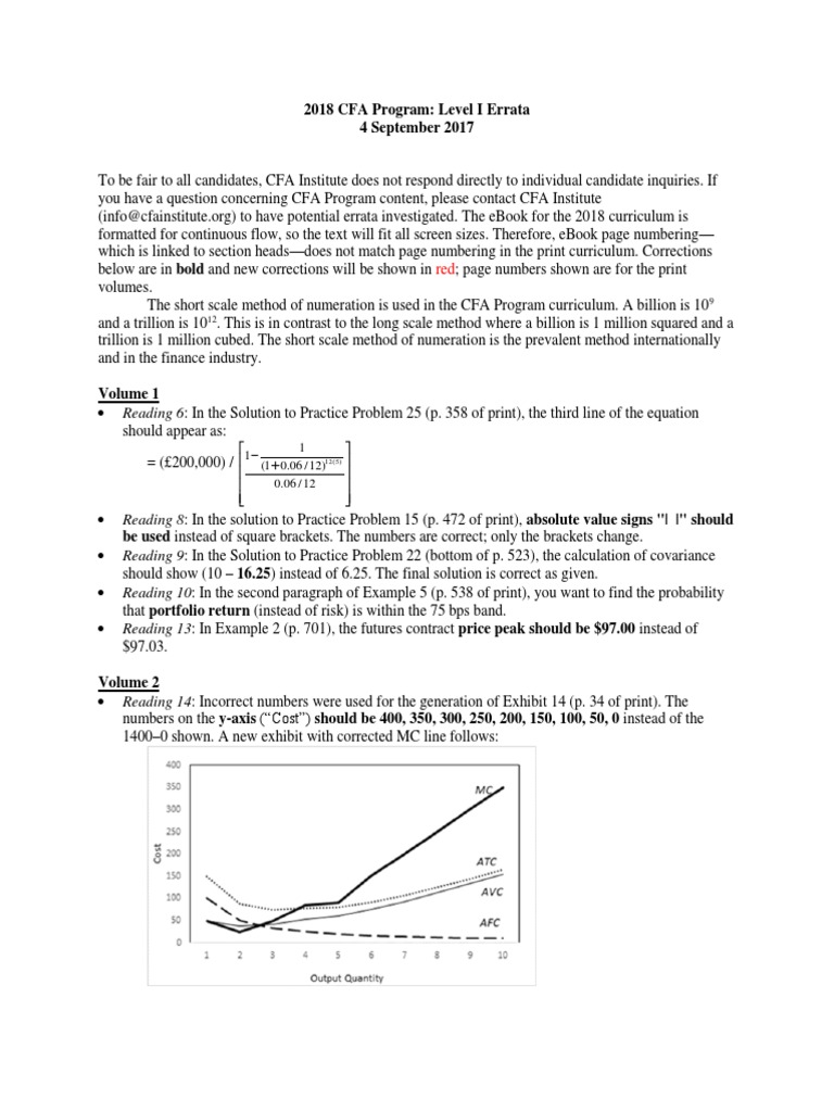 CFA 2018 Level I Errata | PDF | Teaching Mathematics | Finance (General)