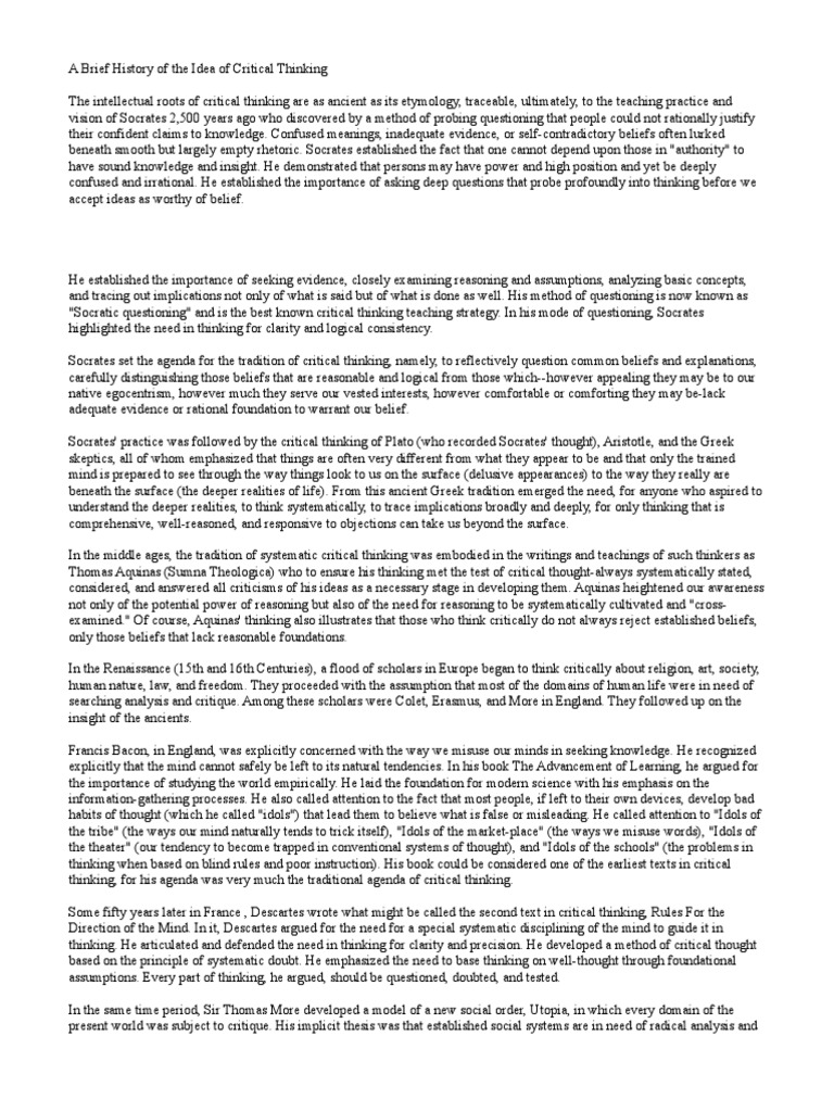 History of Critical Thinking Ideas | PDF | Critical Thinking | Reason