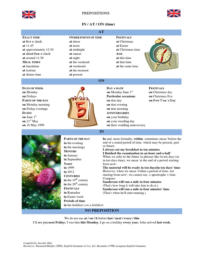 Prepositions Time | PDF | Workweek And Weekend | English Grammar
