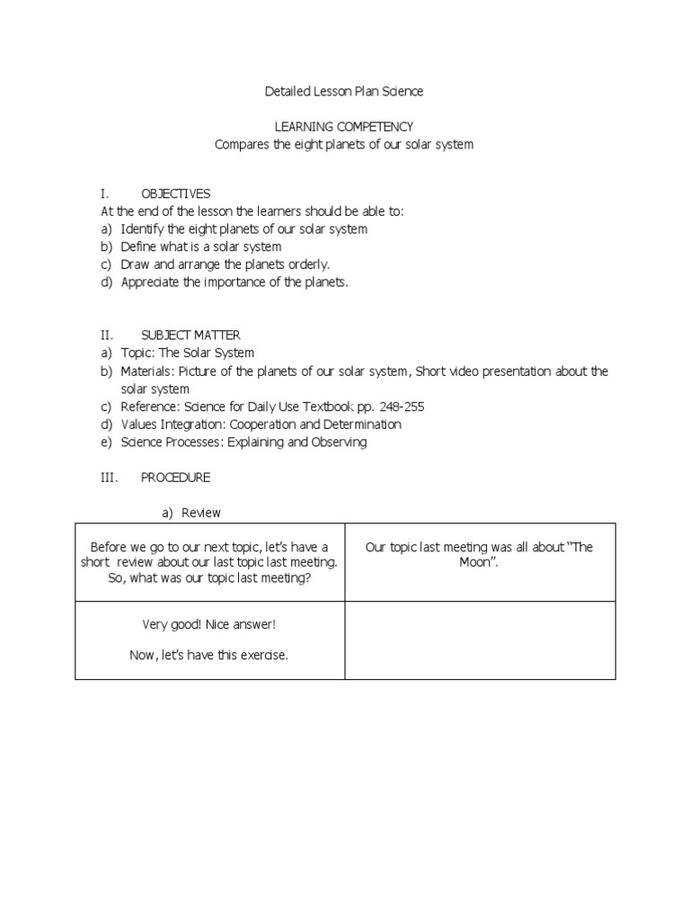 Detailed Lesson Plan in Science (Solar System) | Solar System | Jupiter