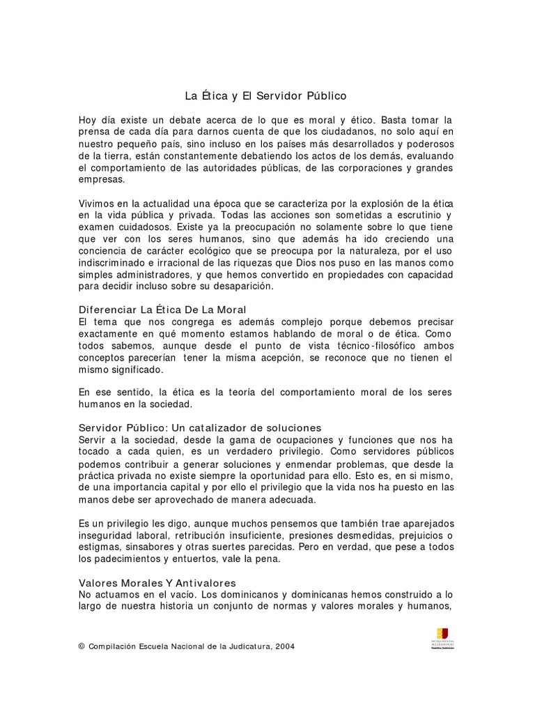 La Etica Y El Servidor Publico Pdf Moralidad Homo Sapiens