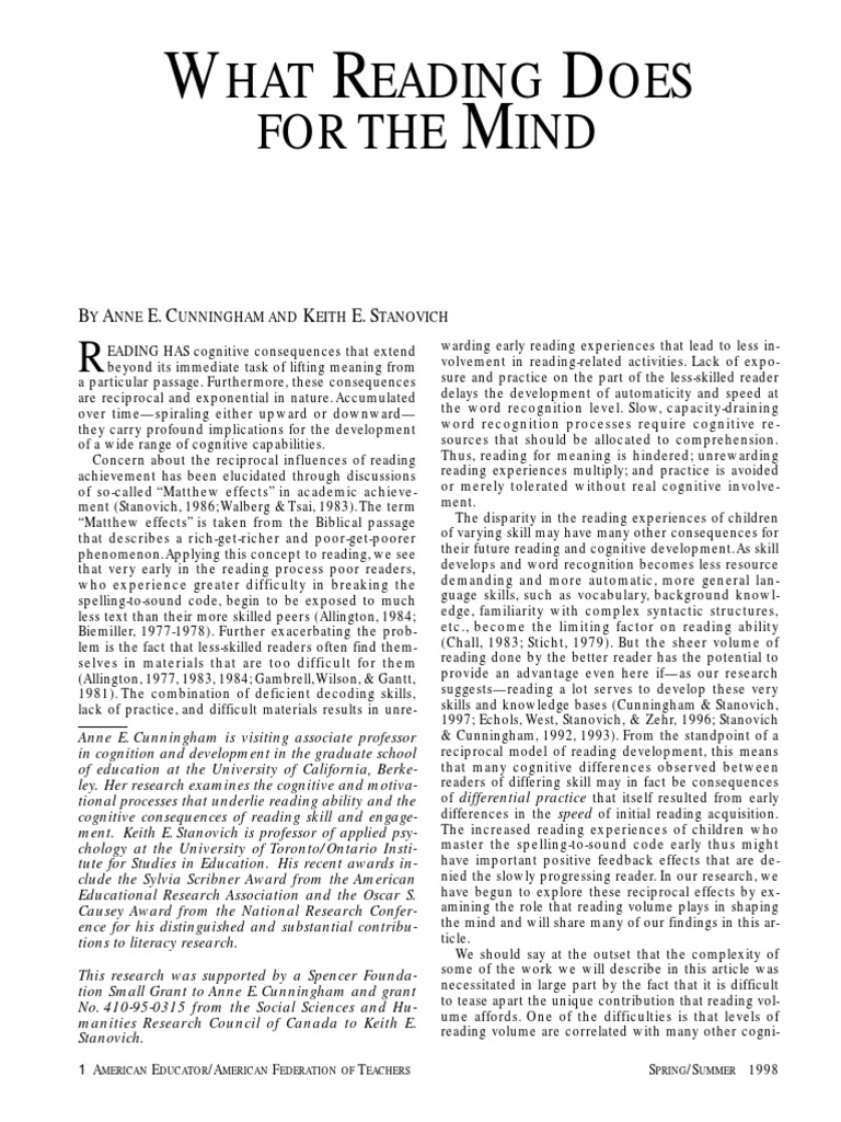 The Reciprocal Effects of Reading: How Reading Volume Shapes Cognitive ...