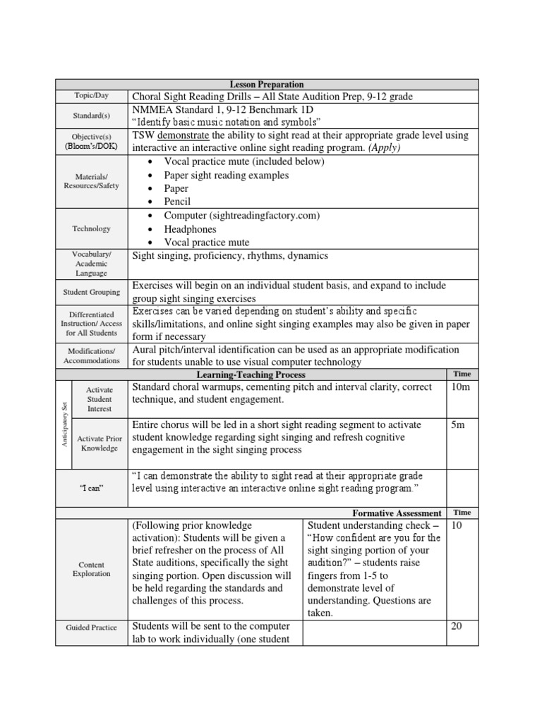 lesson plan sight singing | Audition | Singing