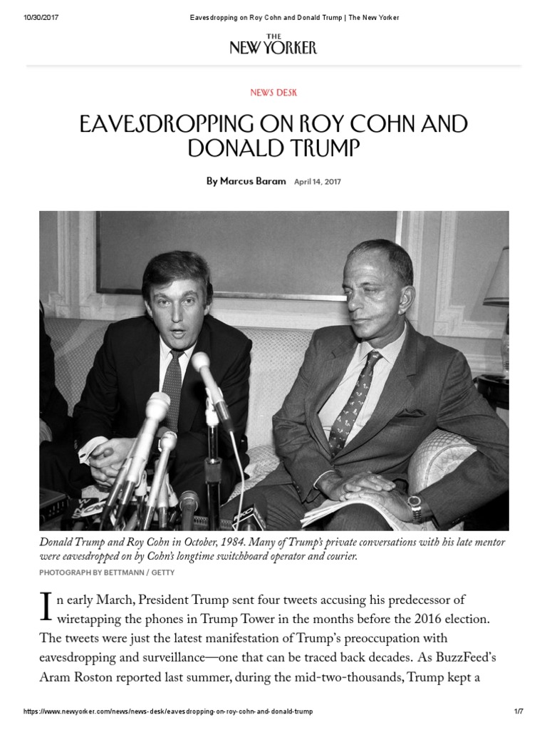 Eavesdropping On Roy Cohn And Donald Trump The New Yorker Donald Trump United States