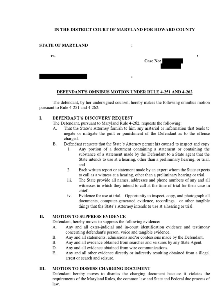Omnibus Motion - District - Howard | PDF | Discovery (Law) | Legal ...