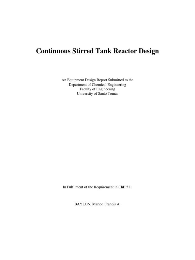 Continuous Stirred Tank Reactor Design | PDF | Chemical Reactor ...