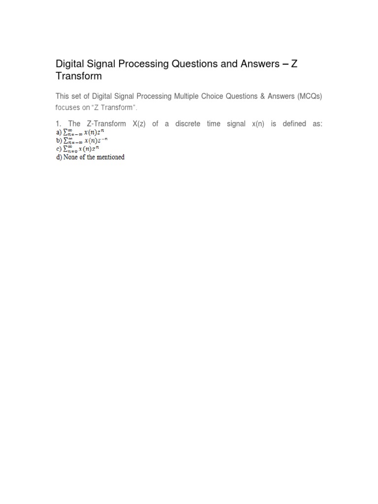Digital Signal Processing Questions and Answers | PDF