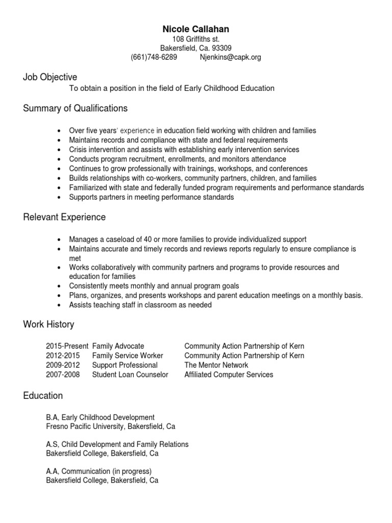 Job Objective: Nicole Callahan | PDF