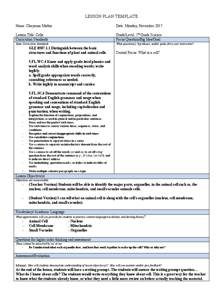 lesson plans for utm- microteaching cells- 5th grade | Cell Anatomy ...