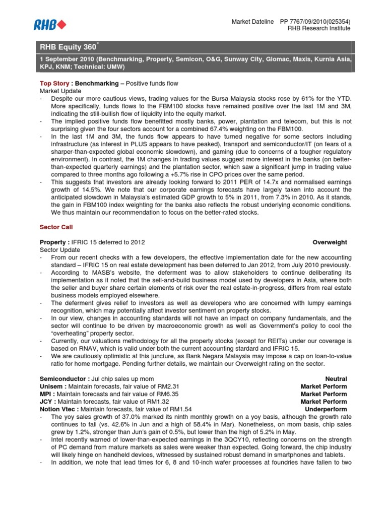 RHB Equity 360° - 1 September 2010 (Benchmarking, Property, Semicon, O ...