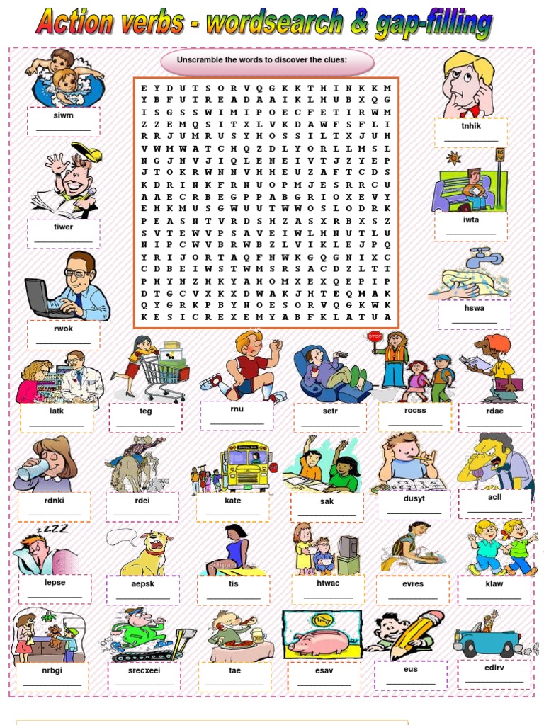 Unscrambled Clues: An Exercise in Finding Action Verbs | PDF | Leisure