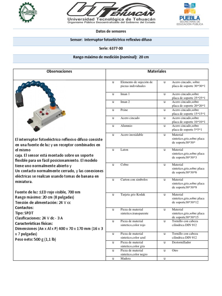 Datos de Sensores Lab Volt | PDF | Color | Tornillo