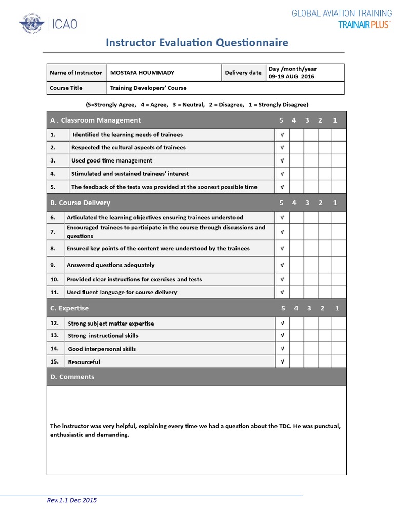 Instructor Evaluation Questionnaire v2.0 | PDF | Career & Growth