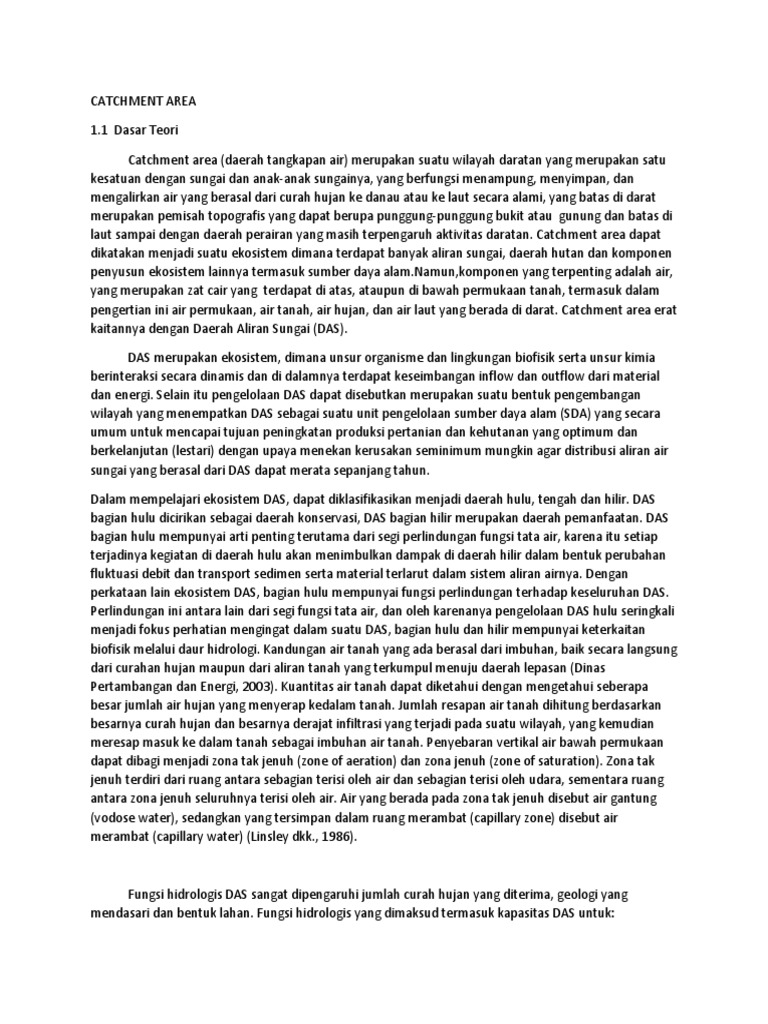 Pemahaman Catchment Area dan Fungsi DAS | PDF