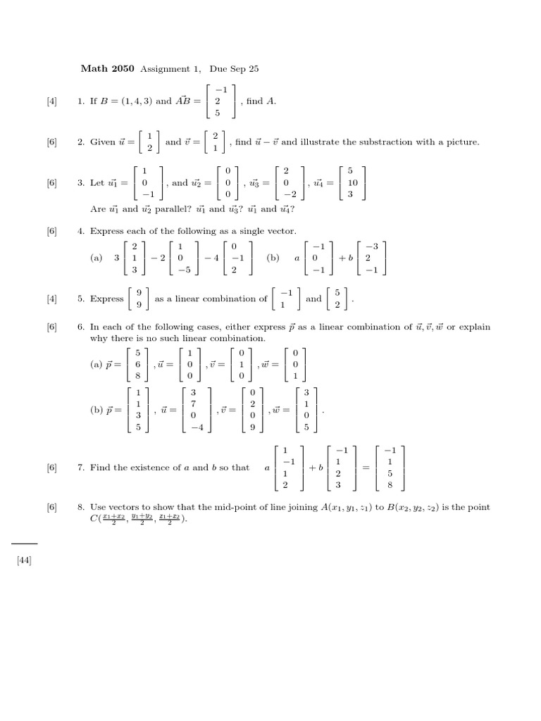 Math 2050-Assignment1 | PDF | Linear Algebra | Algebra