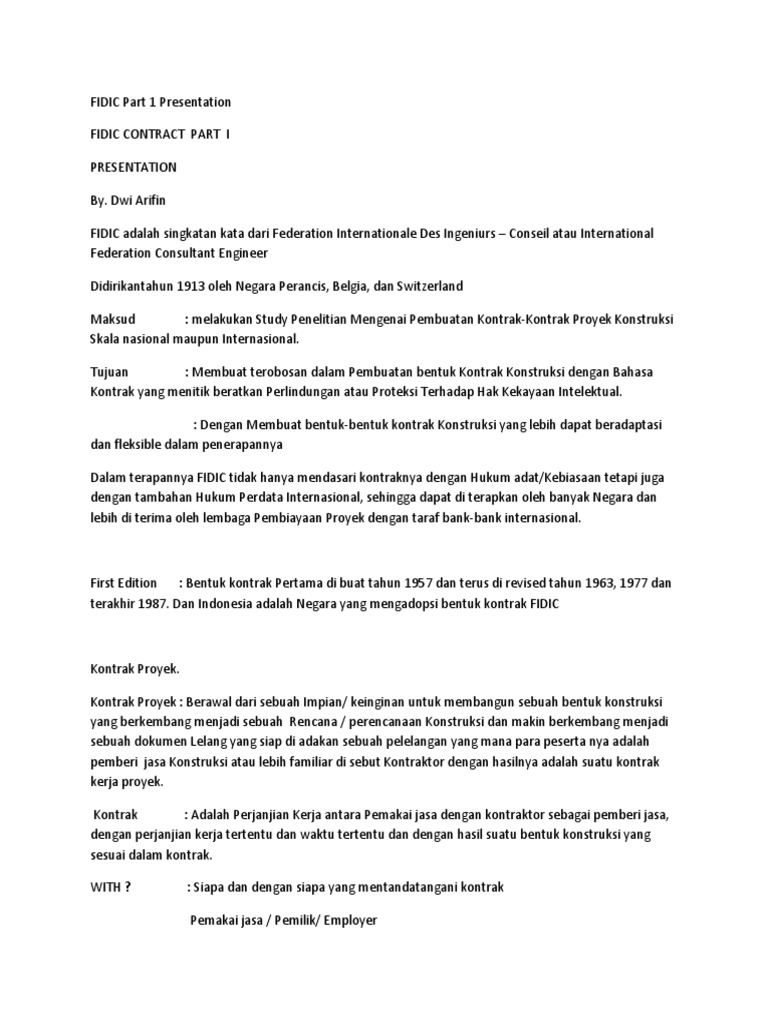 FIDIC Part 1 Presentation | PDF