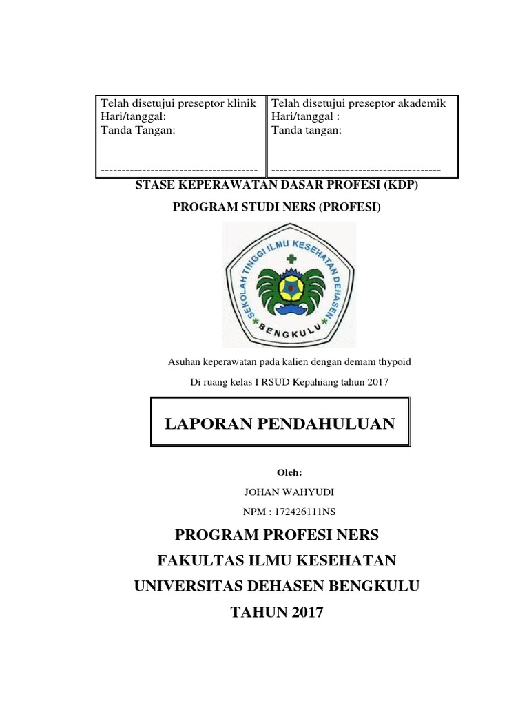 Laporan Pendahuluan Tugas Ners Stase Keperawatan Dasar Profesi (KDP) Dengan Demam Thypoid | PDF