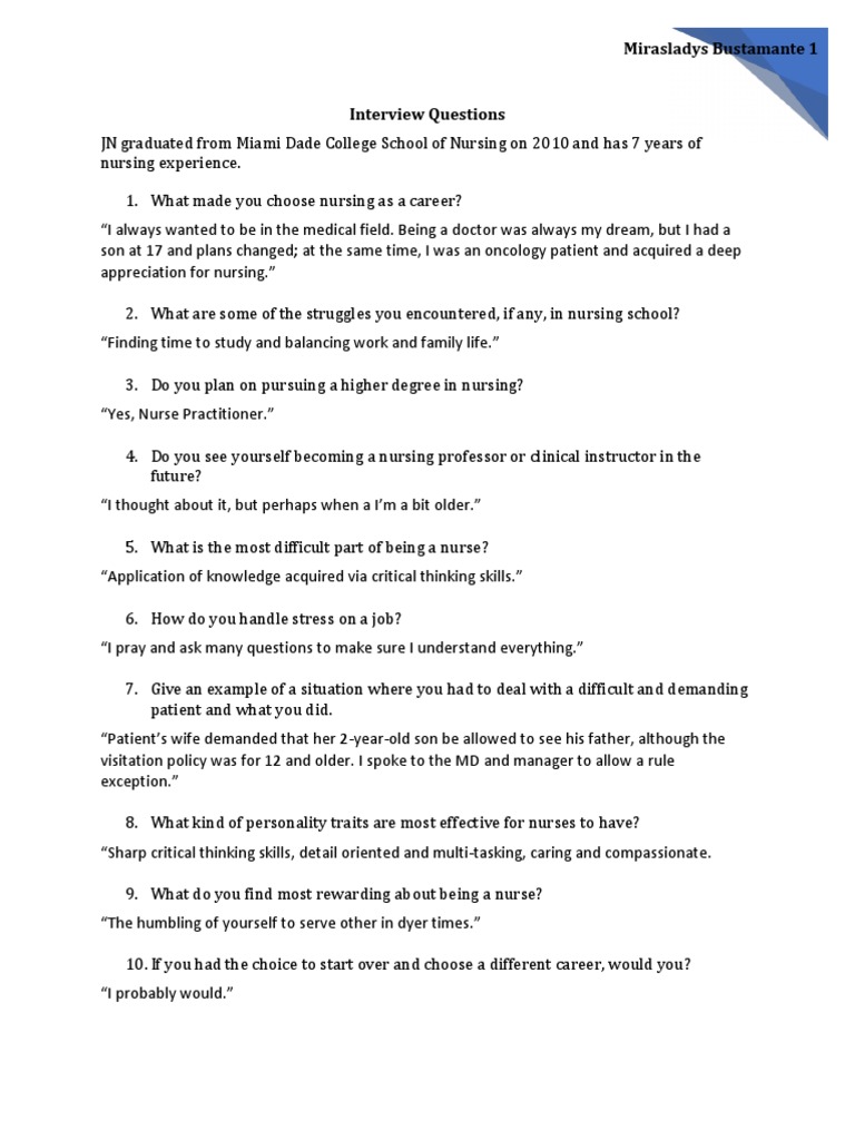 Interview Questions | PDF | Nursing | Critical Thinking