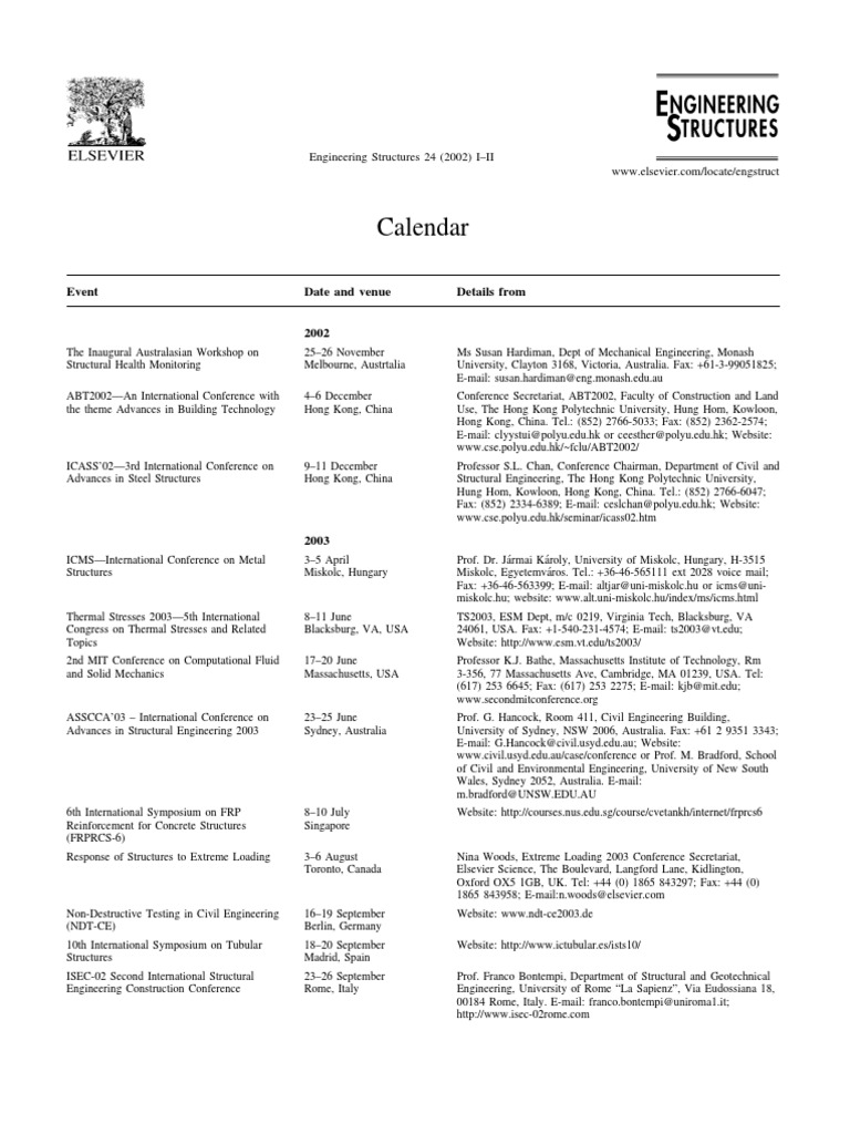 Calender 2002 Engineering-Structures | PDF | Engineering | Science And ...