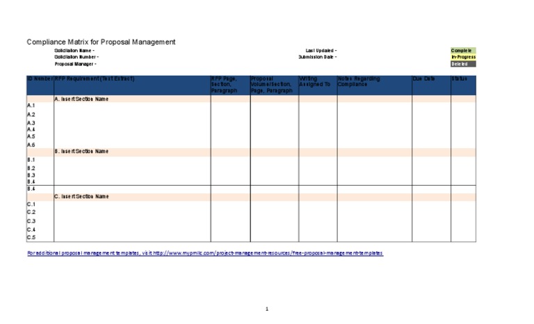 Proposal Compliance Matrix Template | Computing | Technology