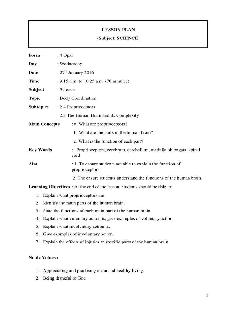 Lesson Plan Format 27-1 (Opal) | PDF | Human Brain | Lesson Plan