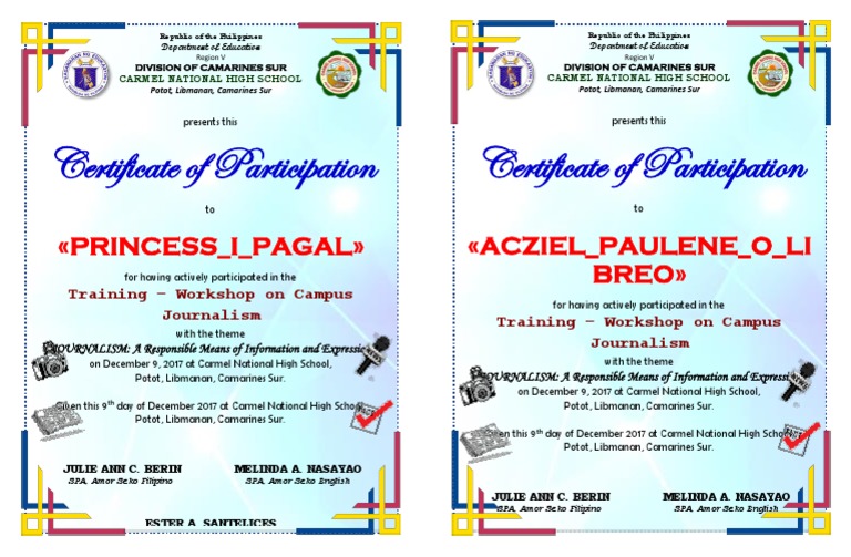Certificate For Journalism Seminar | Download Free PDF | Philippines ...