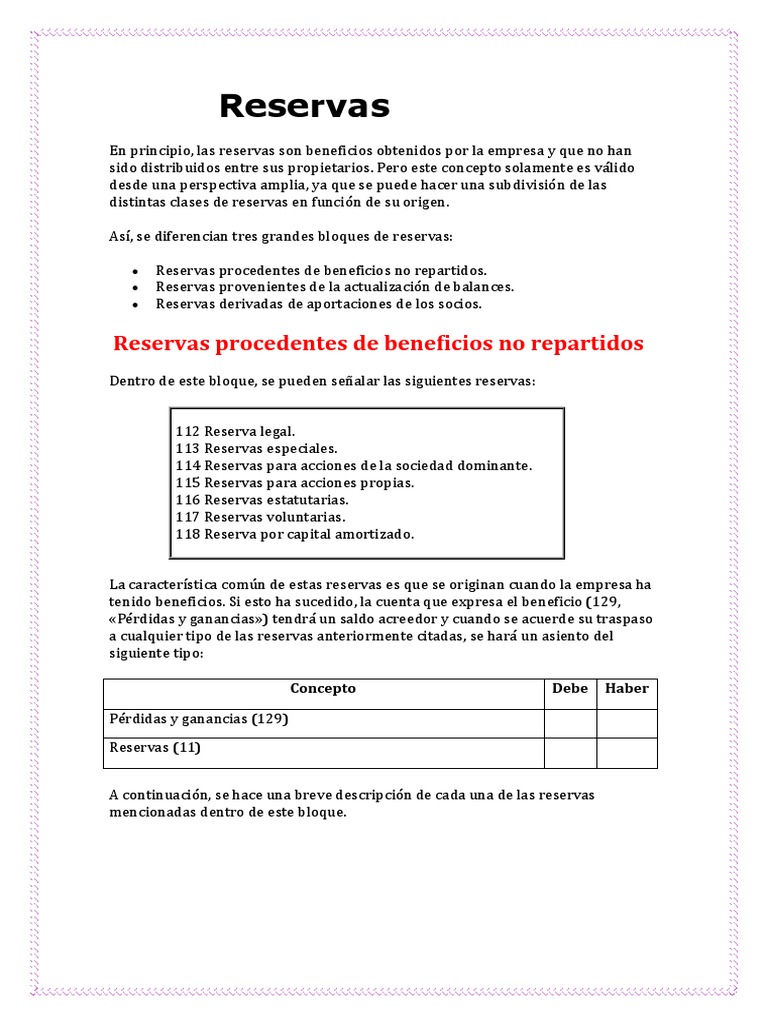 Reservas y su clasificación en la contabilidad de la empresa | PDF ...