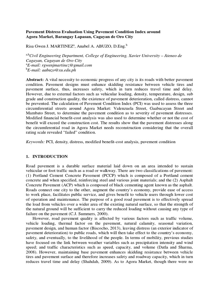 Pavement Distress Evaluation Using Pavement Condition Index Around ...